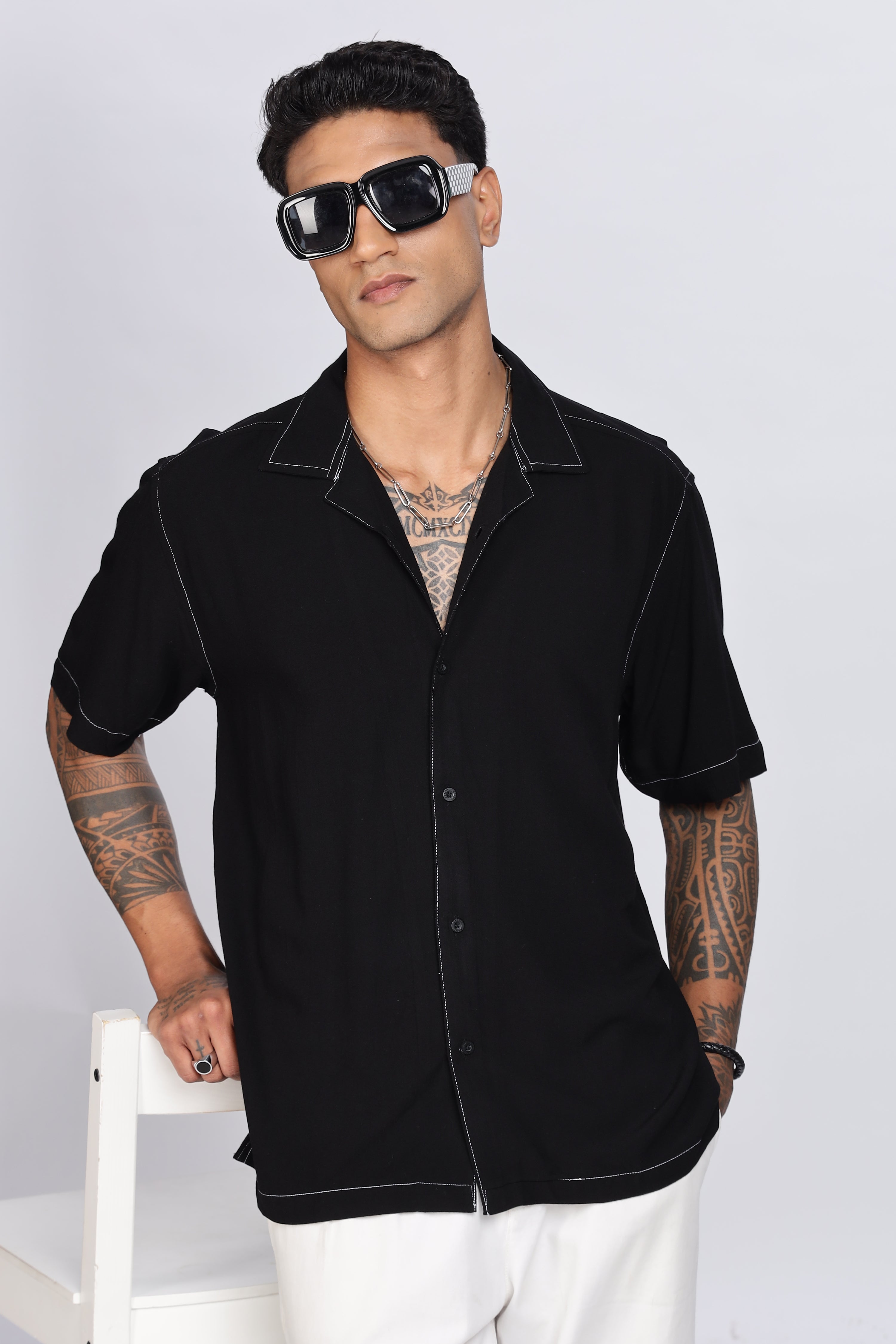 Contrast Stitch Cuban Shirt – Eszett