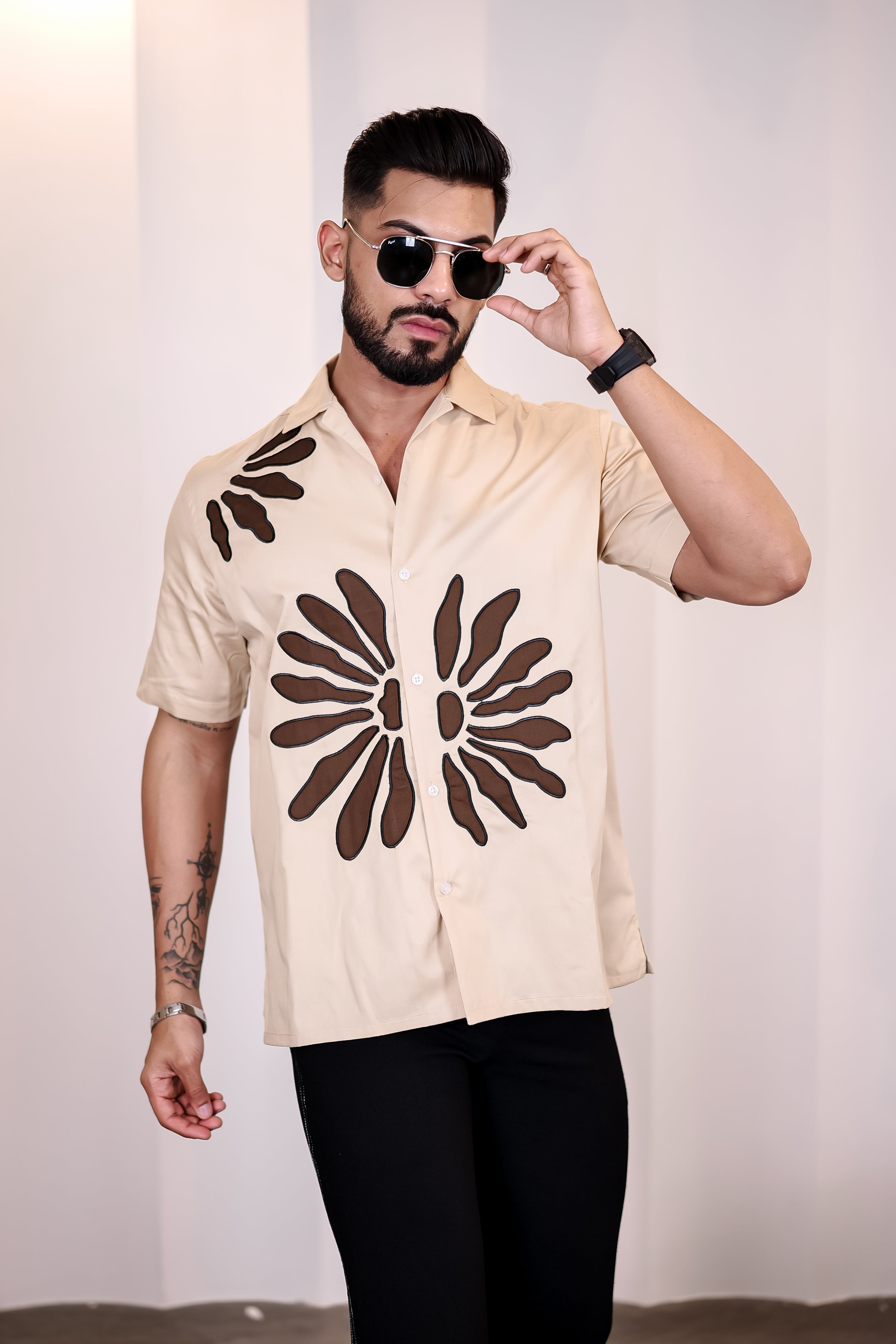 Aplic Floral Embroidery Cuban Shirt – Eszett